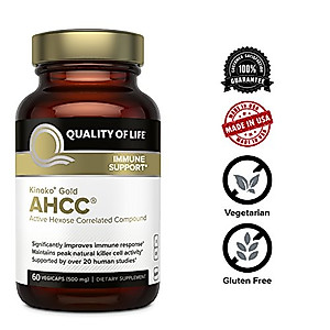 Premium Kinoko Gold AHCC Supplement–500mg of AHCC per Capsule–Supports Immune Health, Liver Function, Maintains Natural Killer Cell Activity & Enhances Cytokine Production–60 Veggie Capsules