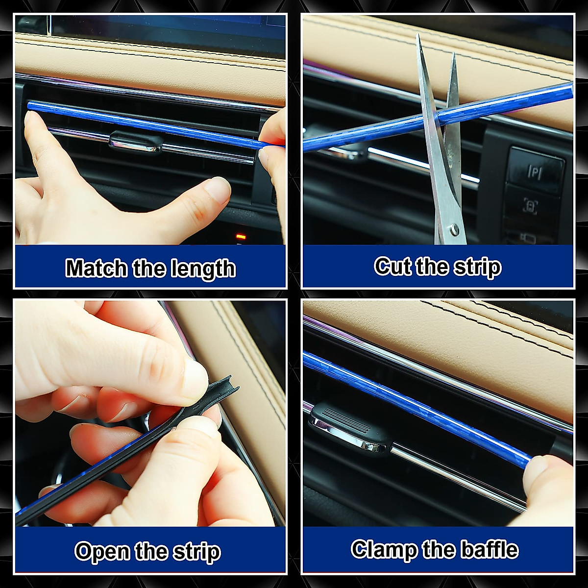 Frienda 28 Pcs Car Accessories: 20 Pcs Air Conditioner Decoration Strip, 4 Non-Slip Silicone Cup Coasters, 4 Car Tire Valve Stem Caps (Blue)