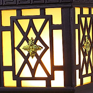 MODEBHD Column Lamp Brown Chinese Retro Rustproof Aluminum Metal Exterior Lamp Vintage Square Outdoor IP44 Waterproof Post Light Fixtures E27 Garden Wall Patio Pillar Lamp Stigma Light