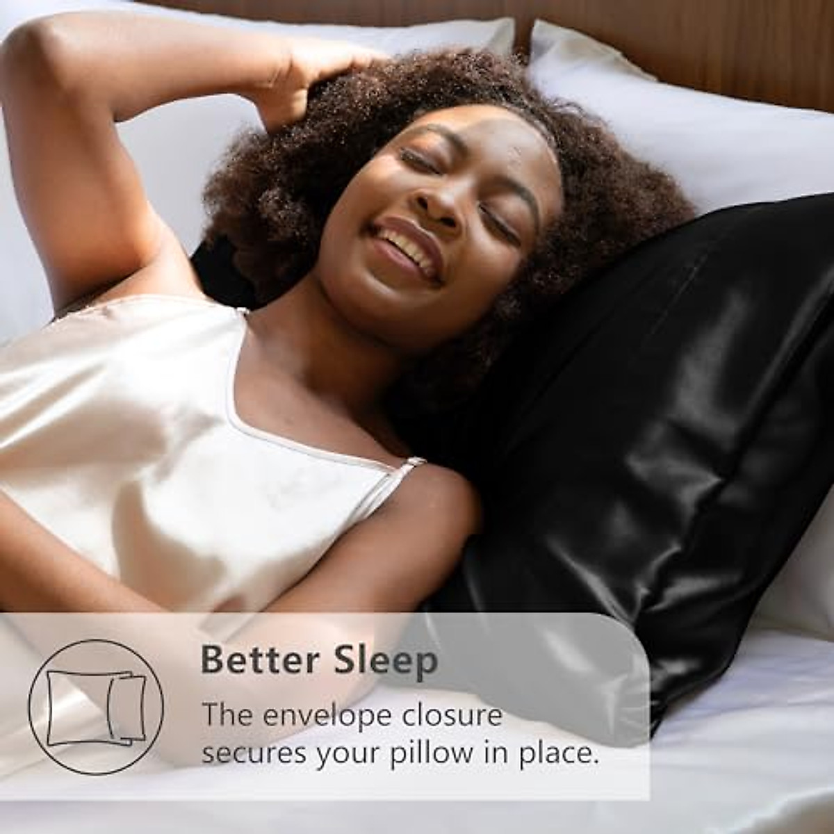 CozyLux Silk Satin Pillowcase for Hair and Skin Queen Set of 2 Soft Pillow Cases Silky Microfiber Bed Pillow Covers Wrinkle Resistant with Envelope Closure(Black, 20 x 30 Inches)