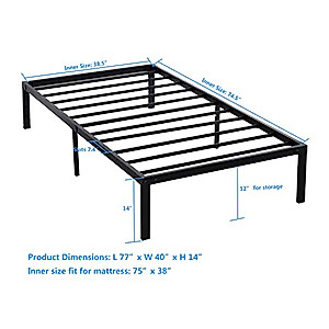 zizin Bed Frame Platform Base 14 Inch with Storage/Heavy Duty Metal Beds Frames/Easy Assembly/Noise-Free/No Box Spring Needed (Twin)