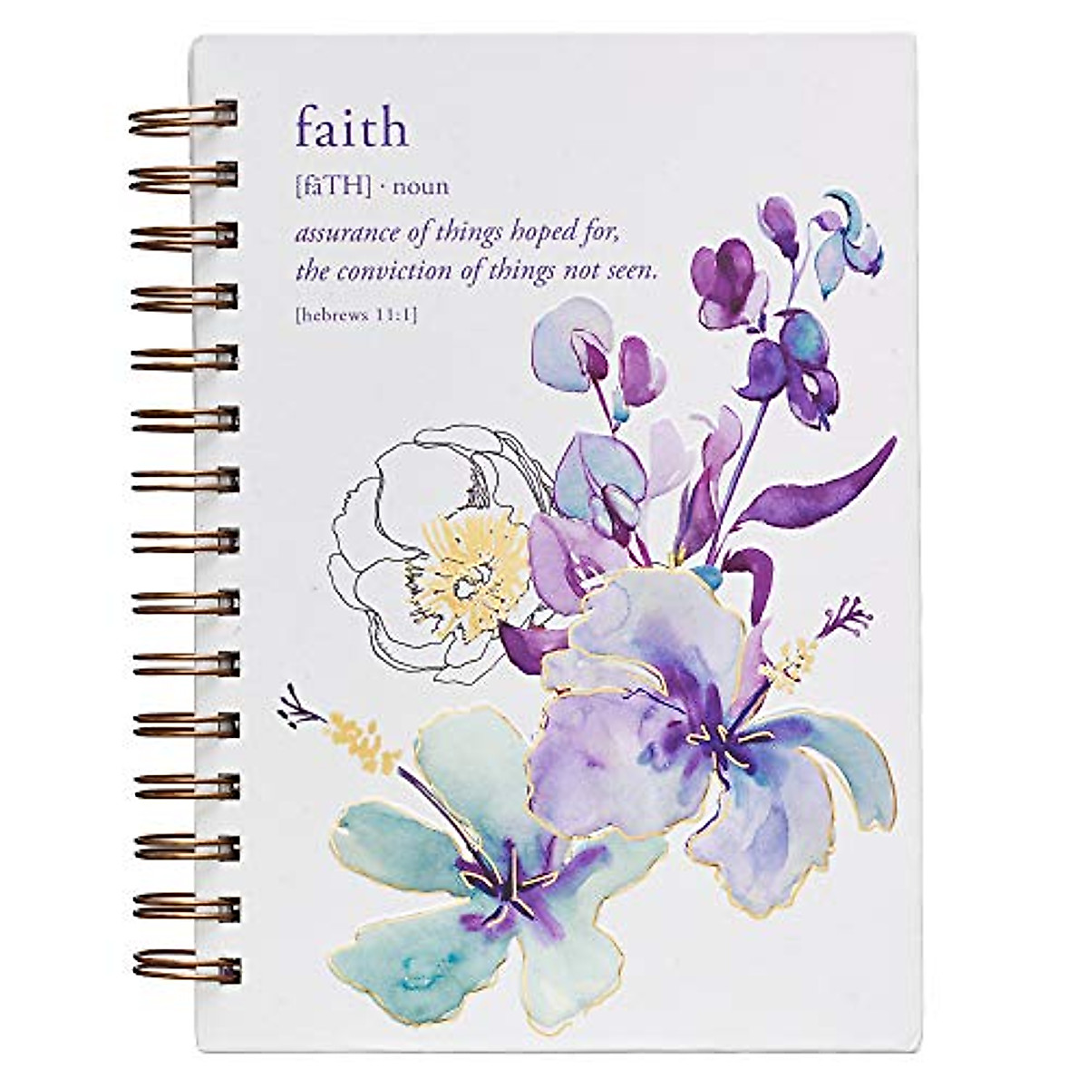 Christian Art Gifts Journal w/Scripture Faith Purple Watercolor Flowers Hebrews 11:1 Bible Verse 192 Ruled Pages, Large Hardcover Notebook, Wire Bound
