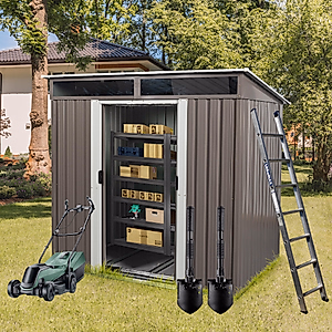 KELRIA 6ft x 6ft Outdoor Metal Storage Shed with Metal Floor Base,Metal Outdoor Storage Sheds with Sliding Doors, Large Garden Shed Outdoor Utility Tool Shed with Pent Roof for Backyard Lawn, Coffee