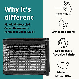 Flowfold Recycled Sailcloth Wallets - Vanguard Bifold Wallet, Front Pocket Wallet, Slim Minimalist Wallets Made in USA (Black Sailcloth)