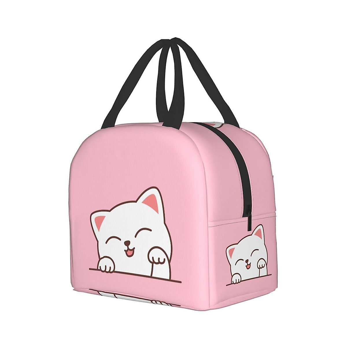 Ucsaxue Cute White Cat Cartoon Lunch Box Reusable Lunch Bag Work Bento Cooler Reusable Tote Picnic Boxes Insulated Container Shopping Bags For Adult Women Men