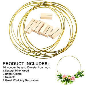 10Pcs 12 Inch Metal Floral Hoop Centerpiece Table Decorations, Gold Wreath Macrame Hoop Rings with 10Pcs Wooden Place Card Holders for Craft Wedding Table Decor Home Party Decor