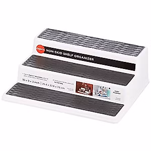 Copco Basics Non-Skid Pantry Cabinet Lazy Susan Turntable, 12-Inch, White/Gray & Non-Skid 3-Tier Spice Pantry Kitchen Cabinet Organizer, 10-Inch, White/Gray