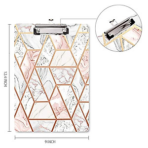 WAVEYU Marble Clipboard Decorative for Office, Cute Clipboard Hardboard with Low Profile Clip Designed for Middle High School College Student Girl Women Adult Teen Gift, Pink+Gold (12.5"x8.5")