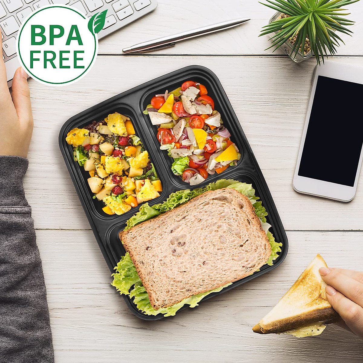 GUANFU [20 Pack] 34oz Meal Prep Container 3 Compartment, Reusable BPA Free Plastic Food Prep Containers with Airtight Lids, Microwave, Freezer & Dishwasher Safe Disposable Bento Boxes