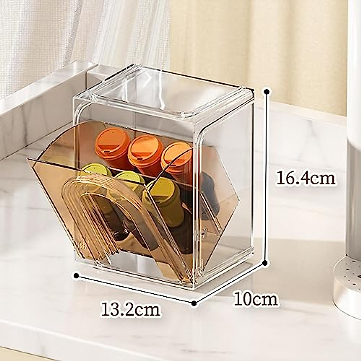 ＫＬＫＣＭＳ Cosmetic Storage Box Coffee Capsules Holder Multiuse Tea Bags Organizer Sugar Packets Storage Bin for Cabinets Home Bedroom Sweeteners, Orange