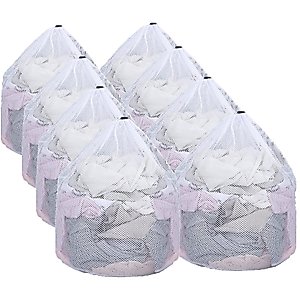 Nicunom 8 Pcs Mesh Laundry Bags, 24" x 31" Large Laundry Bag With Drawstring Closure, Machine Washable Bags for Travel Storage, College, Dorm, Laundromat, Apartments