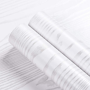 Livelynine White Peel and Stick Wallpaper Wood Contact Paper for Cabinets Adhesive Wood Grain Vinyl Wrap for Kitchen Furniture Textured Thick Wood Countertop Waterproof Wall Paper Bathroom 15.8x78.8