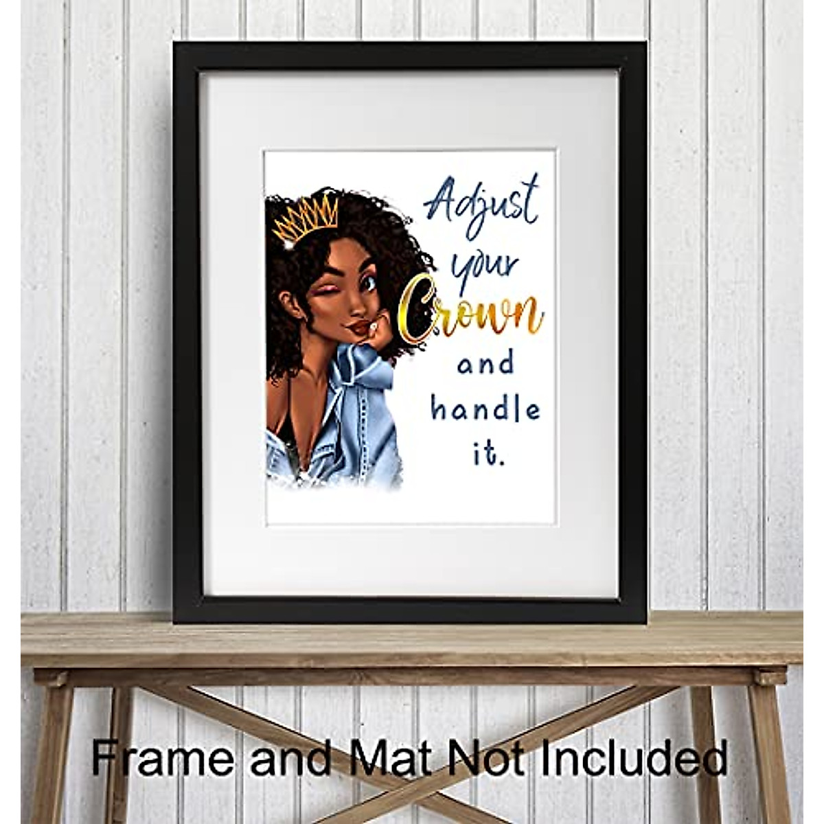 African American Woman Wall Art - Black Queen- Inspirational Quotes Wall Decor - Motivational Posters - Uplifting Encouragement Gifts for Women - Girls Bedroom Living Room Home Office - Afro Girl 8x10