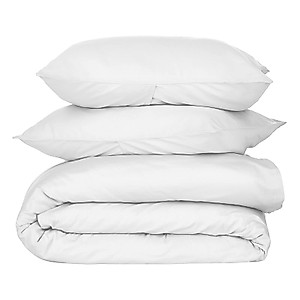 Nate Home by Nate Berkus 300TC 3-Piece Luxe Cotton Sateen Duvet Cover | Ultra Soft, Cool, Bedding Set from mDesign - Full/Queen Size - 1 Duvet Cover/2 Pillow Shams, Snow (White)