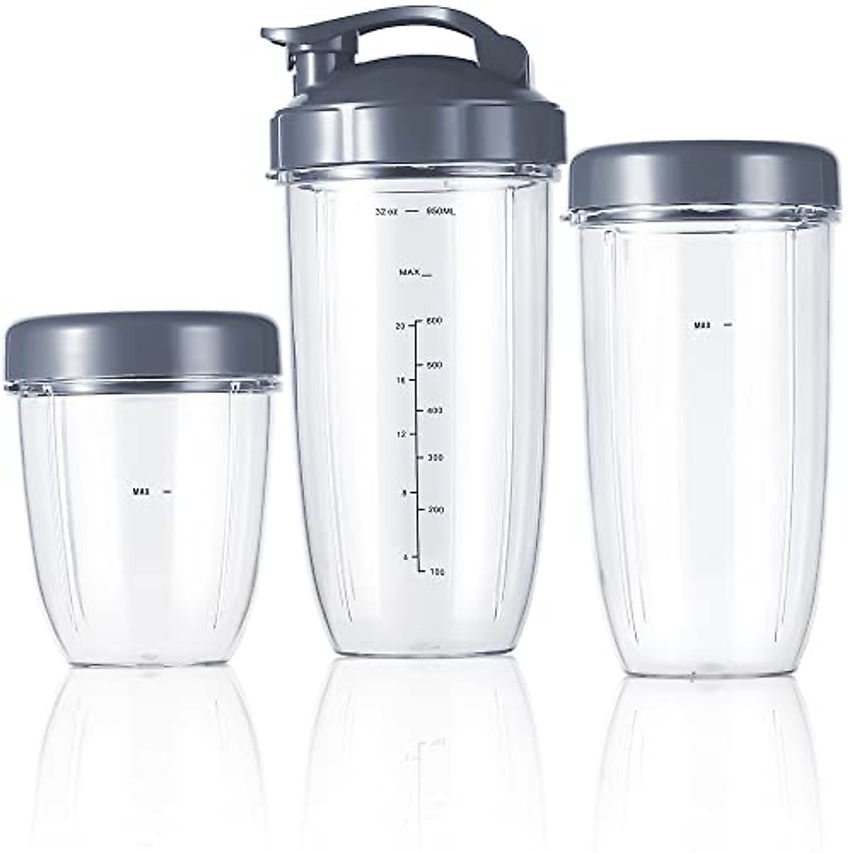 Replacement Cups Kit 18oz Short Cup 24oz Tall Cup 32oz Colossal Cup with Flip-Top To-Go Lid and Stay-Fresh Resealable Lid Compatible with NutriBullet 600w and Pro 900w Blenders
