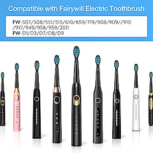 Electric Toothbrush Replacement Head for Fairywill Toothbrush Heads,for Fairywell Brush FW-D1/FW-D3/FW-D7/FW-D8/Fairy Will-507/508/551/FW908/FW910/917/949/958/959/FW610/FW659/FW719,6 Pack,Black