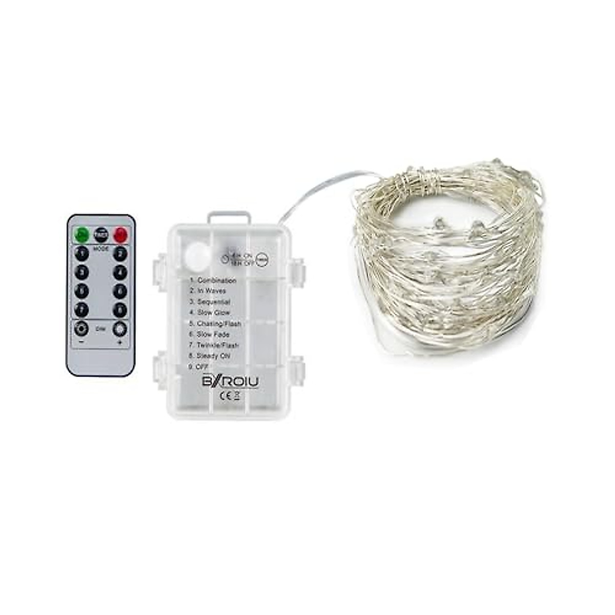 BXROIU 4 x Fairy Lights Battery Operated 8 Lighting Modes,50LEDs,16.4Ft/5 Meters Silver Wire String Lights,Timer Function,and Remote Control.for Christmas,Party,Wedding,Decorative Lighting(Warm White)