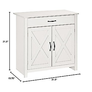 HOMCOM Farmhouse Sideboard Buffet Cabinet, Barn Door Coffee Bar Cabinet with Drawer and Adjustable Shelf, Kitchen Cabinet for Living Room, Entryway, White Wash