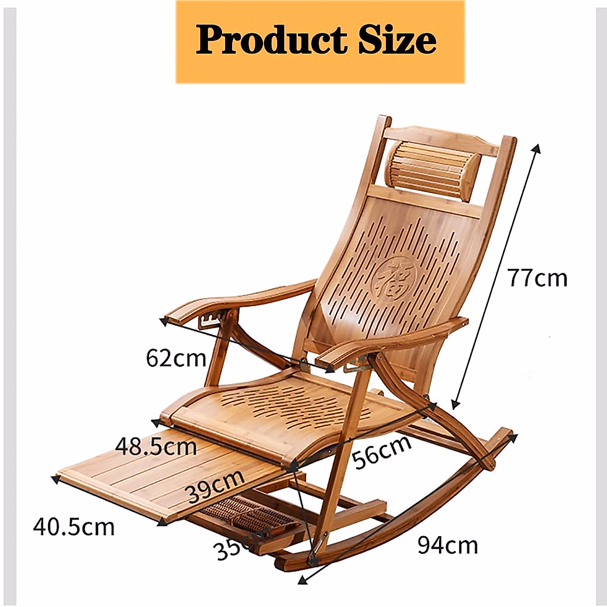 Bamboo Recliners Patio Rocking Chairs Ergonomic Garden Deck Chairs for Elderly,Wooden Foldable Recliner Comfort Zero Gravity Chair Loungers Deck Chair Garden Chair
