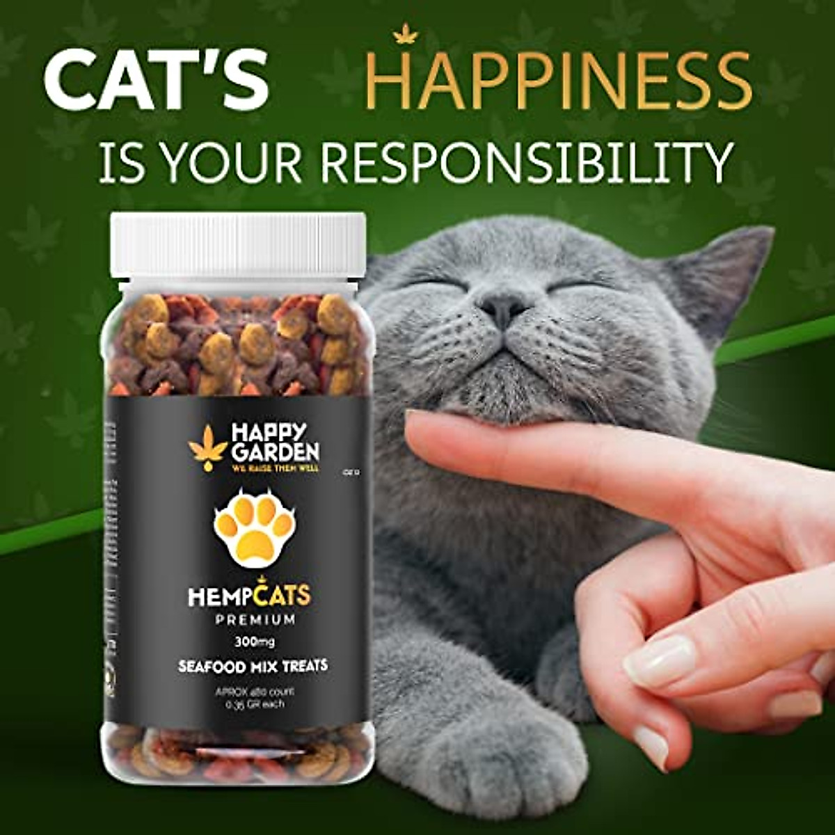 HAPPY GARDEN Cat Calming Treats for Anxiety Relief with Hemp - New Shape Calming Treats for Cats with Aggression Grooming and Travel Anxiety - Calming Chews for Cats are Made in USA