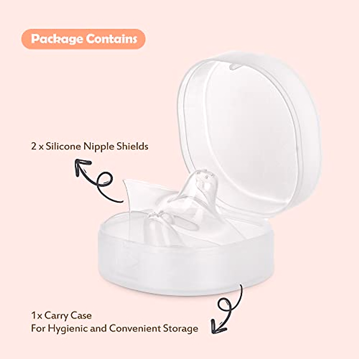haakaa Nipple Shields 18mm for Newborn Breastfeeding with Latch Difficulties or Flat or Inverted Nipples, Breast Shields Extra-Thin & Extremely Soft, Come with Carry Case, 2pk