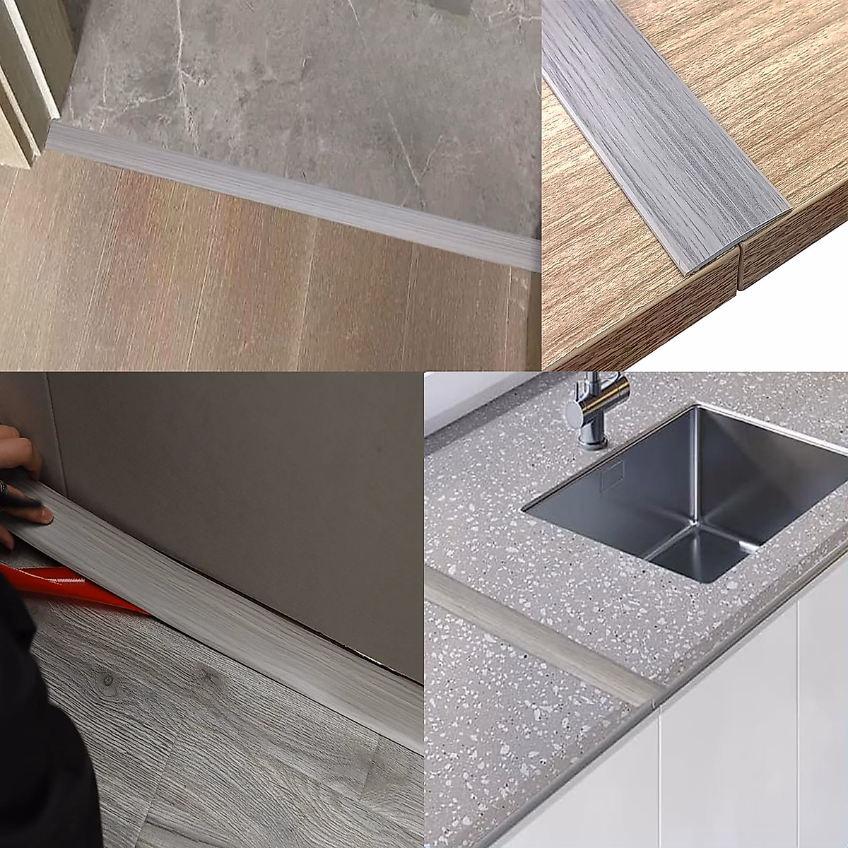 Floor Transition Strip, Self Adhesive Vinyl Floor Laminate Floor Strip, 10ft x 2in Floor Flat Divider Strip for Joining Floor Gaps, Carpet, Threshold Cover and Doorway Transitions