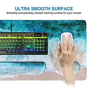 iCasso Keyboard Mouse Pad Set,Extended Gaming Mouse Pad + Keyboard Wrist Rest Support, Memory Foam, Easy Typing Pain Relief, 3Pcs (35.4×15.7 in) Large Ultra Thick Mousepad Desk Mat (Beach)