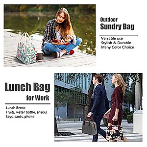 DIIG Lunch Bag for Women, Large Reusable Insulated Lunch Box for Work, Adult Foldable Tote for Office, Freezable Bag with Pocket, Gray/Floral/Flower/Flamingo Printing (Gray)