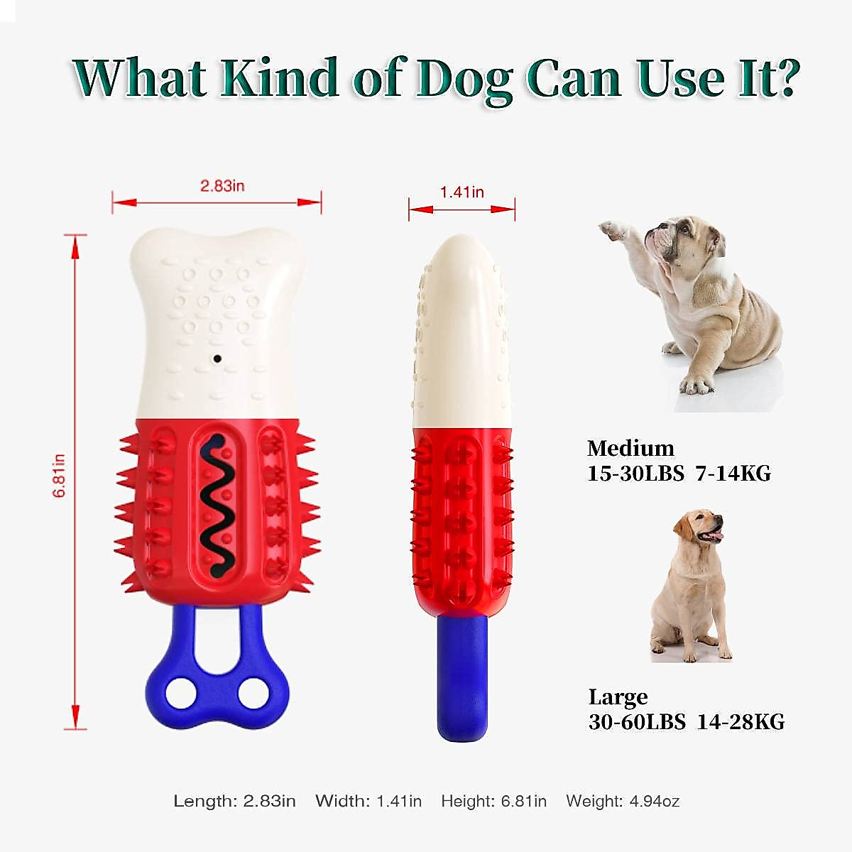 Dog Chew Toys for Aggressive Chewers Large Breed, Squeaky Dog Chew Toy for Small Dogs Puppies, Durable Tough Natural Rubber Dog Bones Interactive Toys for Teething Cleaning Training , Easy Clean (red)