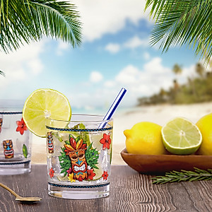 Tiki Cocktail Glasses Set of 4-10.5 Ounce Rocks Drinking Cups | Exotic Hawaiian Luau Party Barware