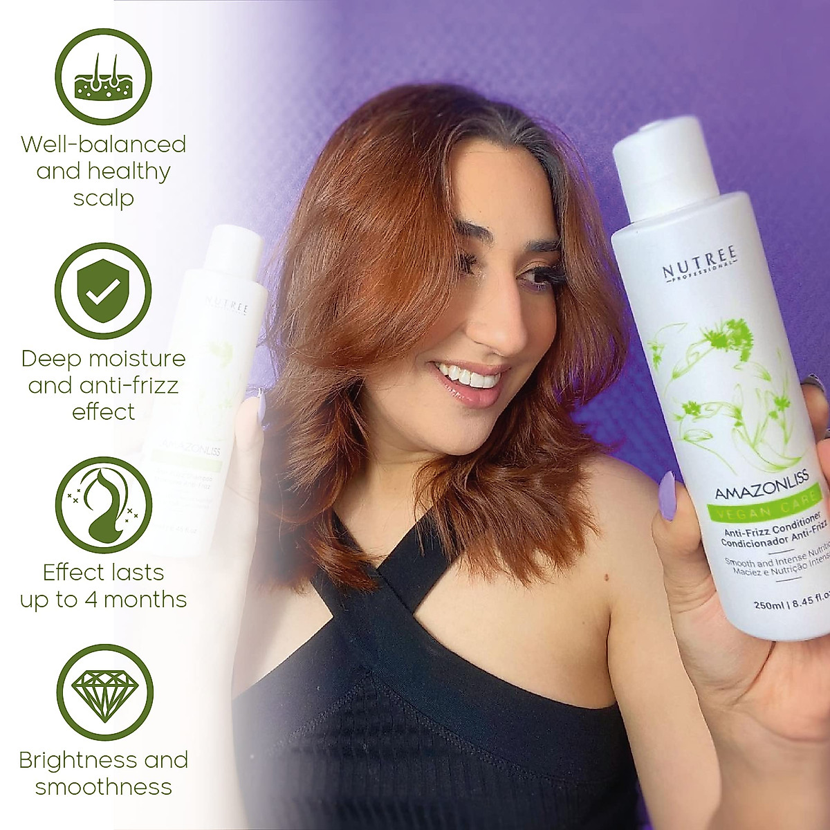 Amazonliss Brazilian Treatment Natural Shampoo & Conditioner Set For Keratin-Treated Hair - Anti-Frizz - Enhances Smoothness & Shiner - Formaldehyde Free,Eliminates Curls and Frizz Vegan,8.45 fl.oz