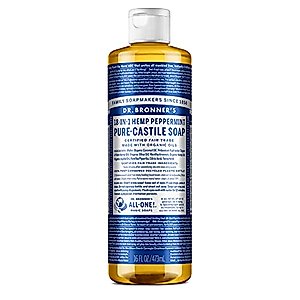 Dr. Bronner’s - Pure-Castile Liquid Soap (Peppermint, 16 ounce) - Made with Organic Oils, 18-in-1 Uses: Face, Body, Hair, Laundry, Pets and Dishes, Concentrated, Vegan, Non-GMO