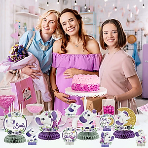 12Pcs Purple Floral Elephant Honeycomb Centerpieces It's a Girl Baby Shower Party Table Decorations Gender Reveal Little Peanut Cutout Welcome Baby Party Table Toppers Photo Props Decor for Baby Girls