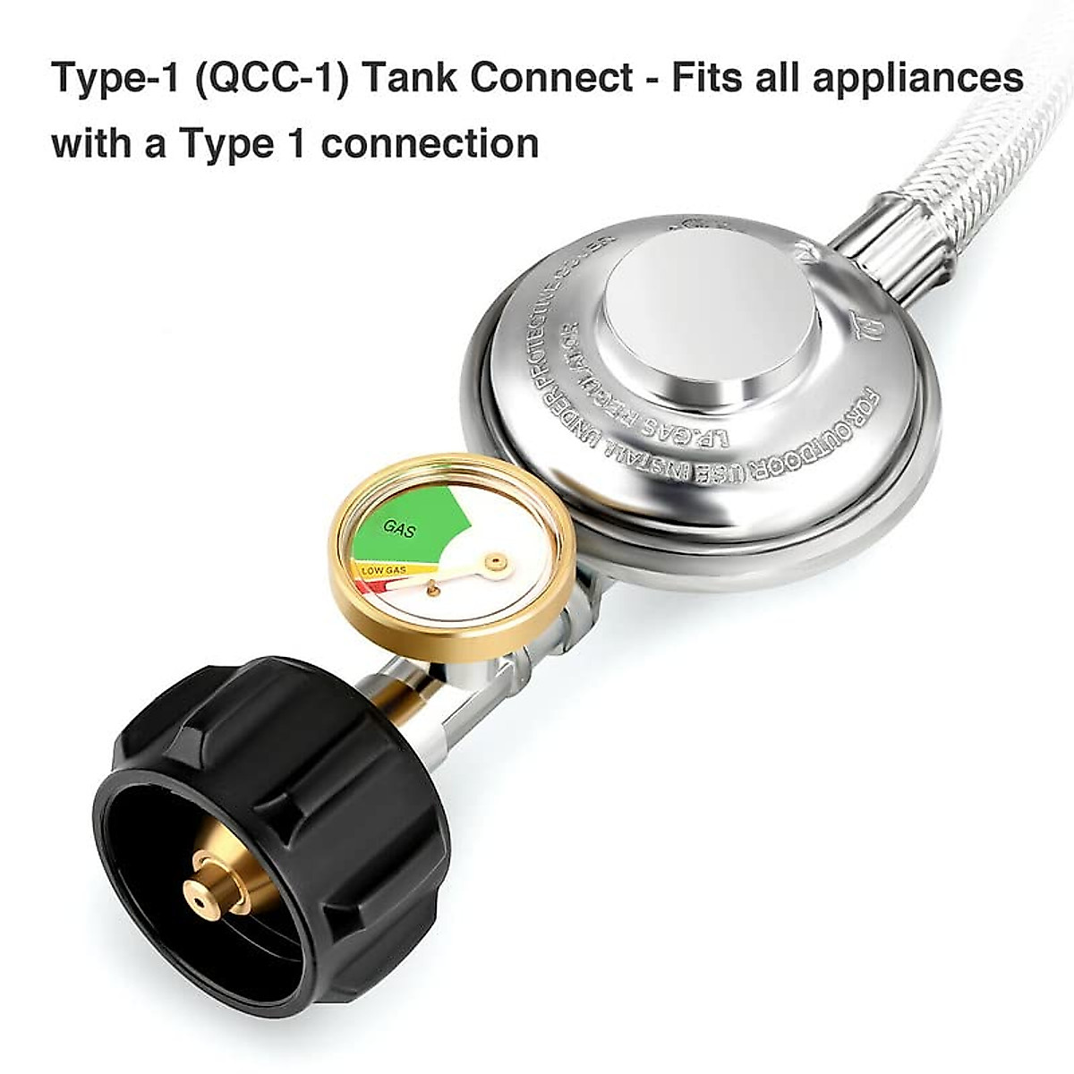 5 FT Propane Hose with Regulator - Gas Grill Regulator and Hose with Gauge - Propane Hose for Gas Grill, Gas Stove, FIRE Pit, Gas Griddle, Propane Stove - LP Hose