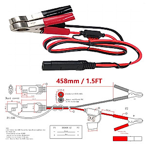 SAE to Battery Alligator Clip - KUNCAN 1.5FT 12V SAE 2Pin Quick Disconnect Cable SAE to Battery Clamp Cord 7.5A Fuse (2 Pack)