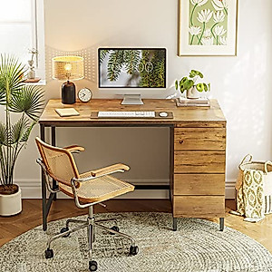 CubiCubi Computer Desk with 4 Drawers, 47 Inch Home Office Desk with Storage, Modern Study Writing Desk for Bedroom,Fir