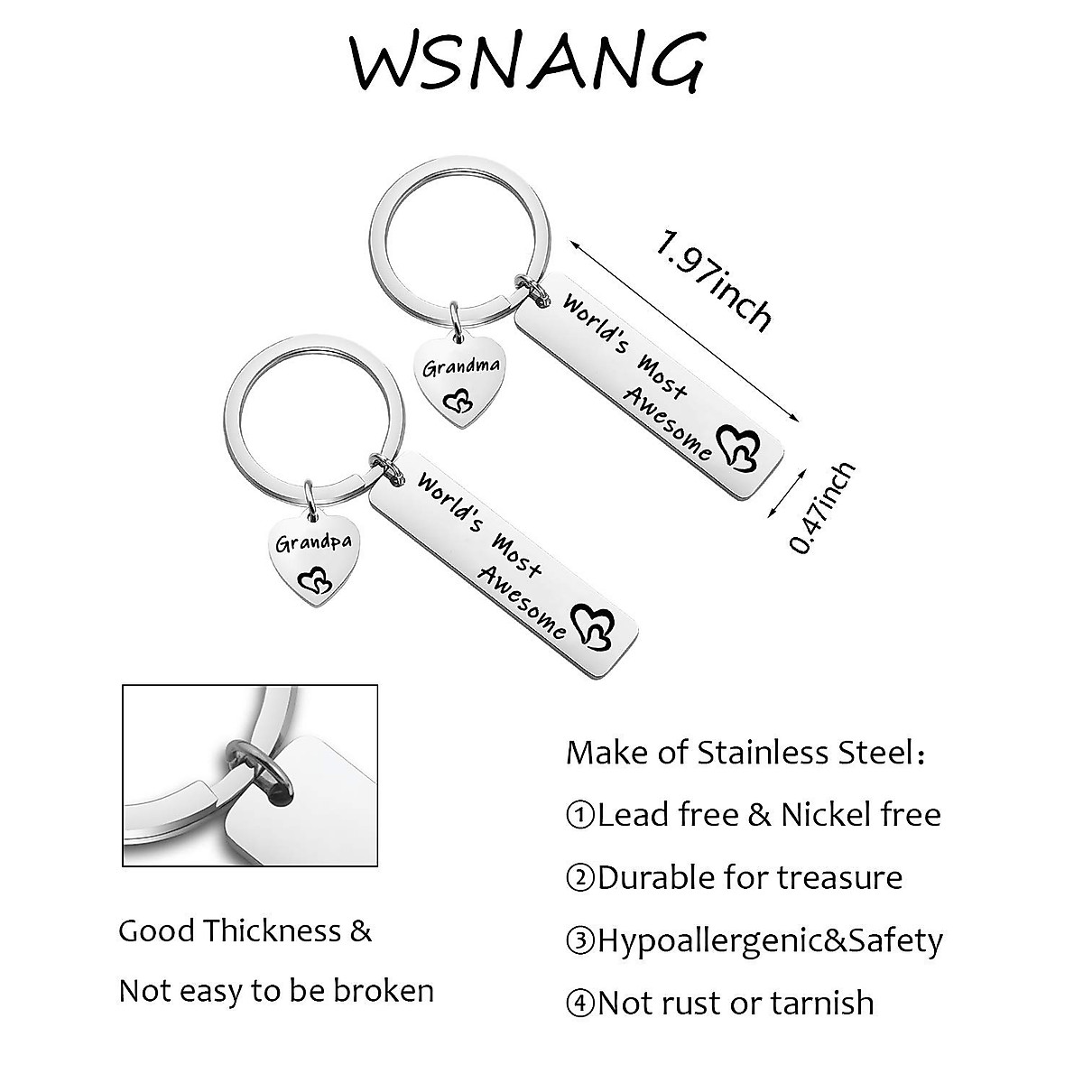 WSNANG Grandparent Gift World's Most Awesome Grandma/Grandpa Keychain Set Thank You Gift for Grandma Grandpa (Grandparent Set KC)