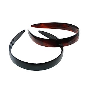 Parcelona French Wide 3/4" Shell Brown and Black Celluloid Set of 2 Headbands for Women