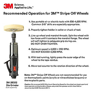 3M Stripe Off Wheel Adhesive Remover Eraser Wheel Removes Decals, Stripes, Vinyl, Tapes and Graphics 4” diameter x 5/8” thick 3/8-16 threaded mandrel 07498 Pack of 1