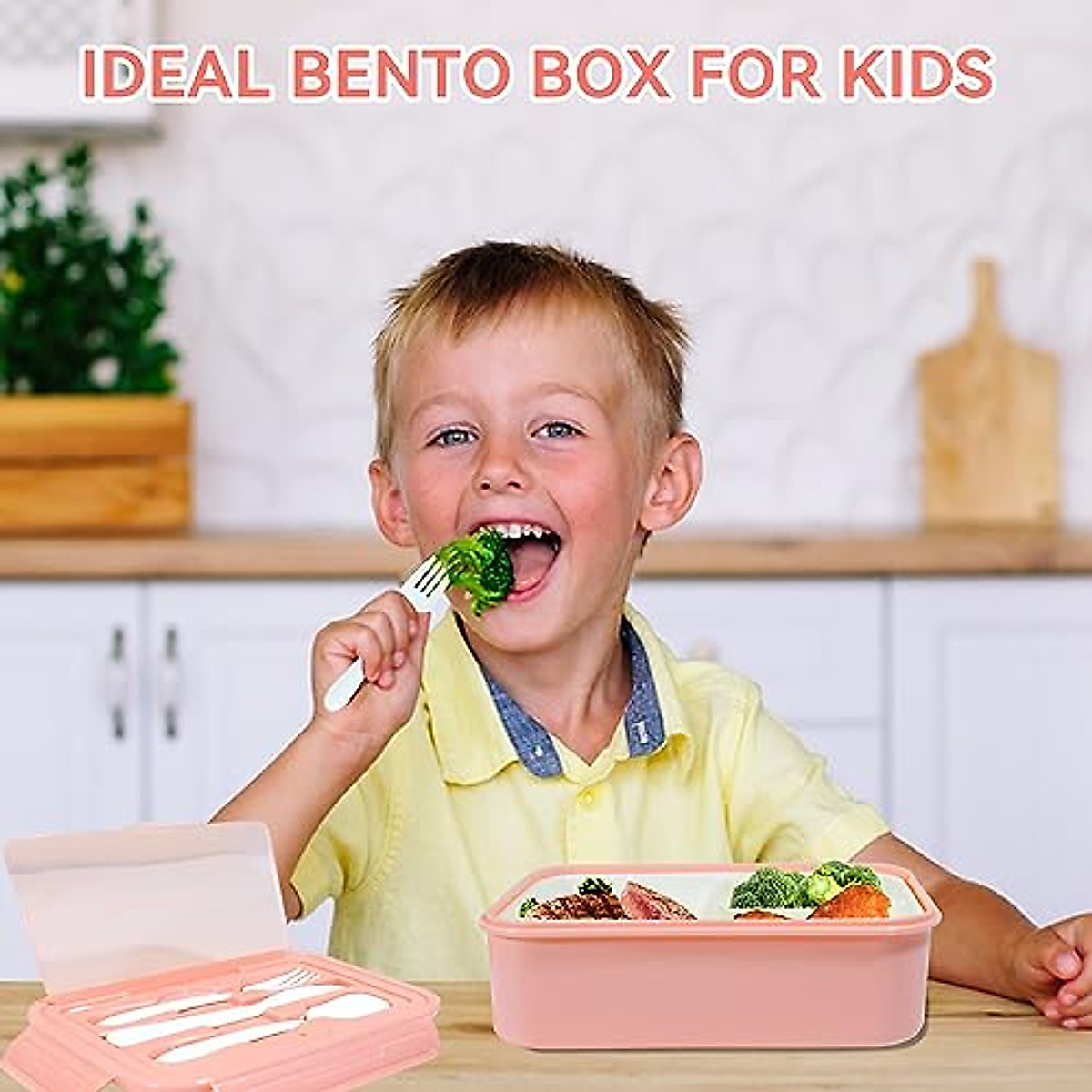 Alilizi Bento Box for Kids/Toddlers/Adults, 1400ML Insulated Lunch Box with 3 Compartments with Spoon & Fork, Durable for On-the-Go Meal, Food-Safe Materials and BPA-Free (Pink)