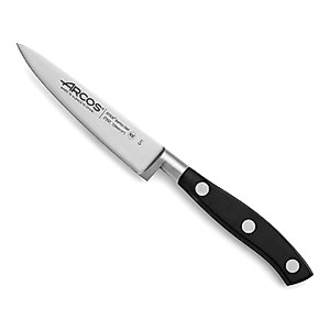 ARCOS Paring Knife 4 Inch Stainless Steel. Kitchen Knife for Peeling Fruits and Vegetables. Ergonomic Polyoxymethylene Handle and 100mm Blade. Series Riviera. Color Black