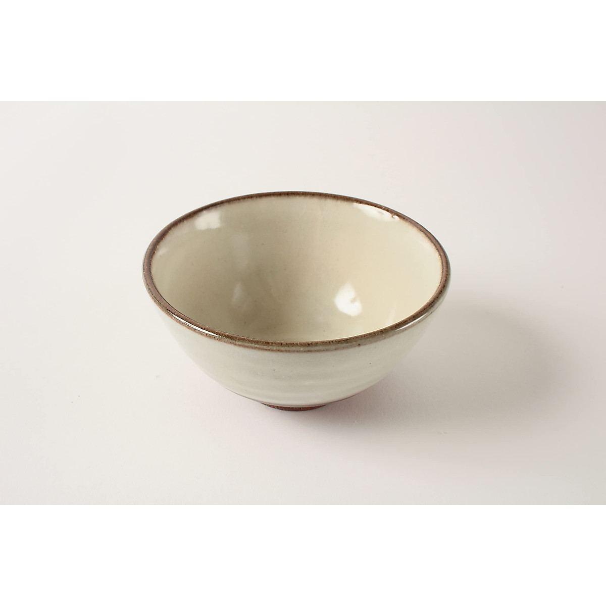 Mino ware Japanese Pottery Rice Bowl Matte White with Brown Edge made in Japan (Japan Import) KSC009