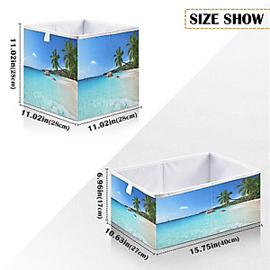 QUGRL Sunny Summer Beach Storage Bins Cube Tropical Palm Tree Clothes Storage Basket Foldable Storage Box Organizer for Shelves Closet Cabinet Office Dorm Bedroom 11x11 in
