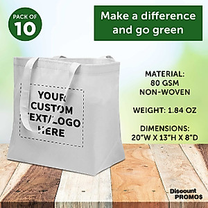 DISCOUNT PROMOS Custom Southern Style Grocery Tote Bags Set of 10 - Personalized Bulk Pack, Reusable Grocery & Shopping Bags - Great for Travel, Carry on Bag, Business Promotions - White - 20"X13"X8"