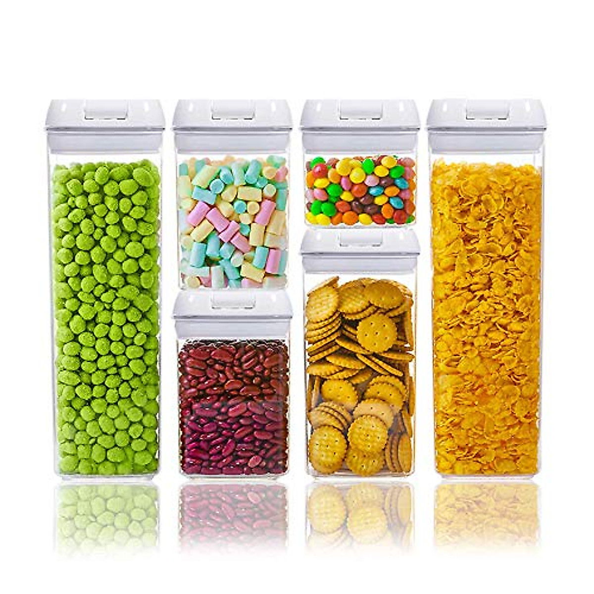 NUMYTON Airtight Food Storage Containers - 6Pcs - Pantry Organization and Storage - Pasta Containers for Pantry for Candy Bars, Chocolate, Twizzler, Toffee Candy, & Cereal
