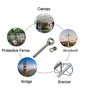 Ayunwei 5 Pcs 316 Stainless Steel Long Shoulder Eye Bolts Heavy Duty Threaded Eyebolts with Nuts (M6)