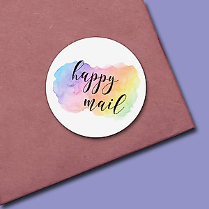 Pastel Watercolor Happy Mail Thank You Customer Appreciation Sticker Labels for Small Businesses, 60 1.5" Circle Stickers by AmandaCreation, Great for Envelopes, Postcards, Direct Mail, & More!