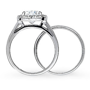 BERRICLE Sterling Silver Halo Wedding Engagement Rings Cubic Zirconia CZ Heart Ring Set for Women, Rhodium Plated Size 6