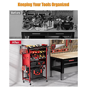 FHXZH Power Tool Organizer with Wheels - Garage Power Tools Storage Cart, Large Rolling Drill Holder Cordless Battery Storage, Heavy Duty Floor Standing Utility Rack Gift for Men, Husband, Father