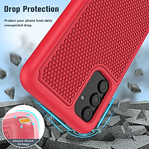 BNIUT for Samsung Galaxy A13 5G Case: Dual Layer Protective Heavy Duty Cell Phone Cover Shockproof Rugged with Non Slip Textured Back - Military Protection Bumper Tough - 6.5inch (Red)